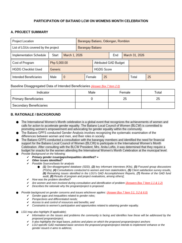 MMRP-Gender-Responsive-Project-Proposal Womens Month Celebration | PDF ...