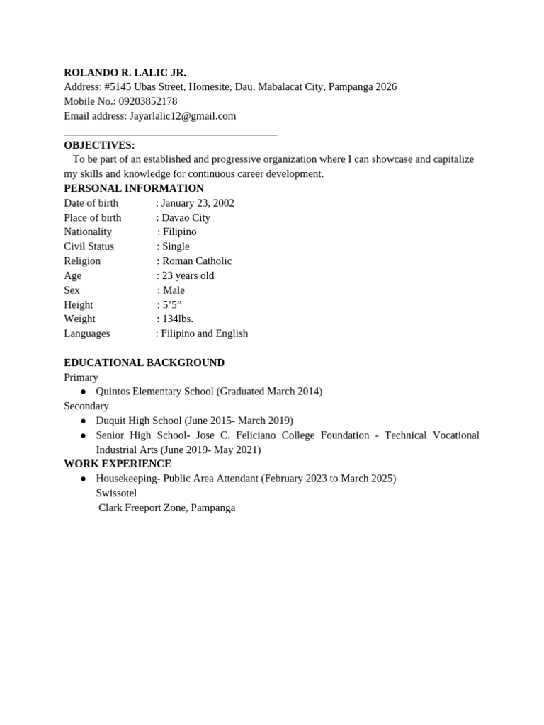 Rolando Lalic JR Resume1 | PDF
