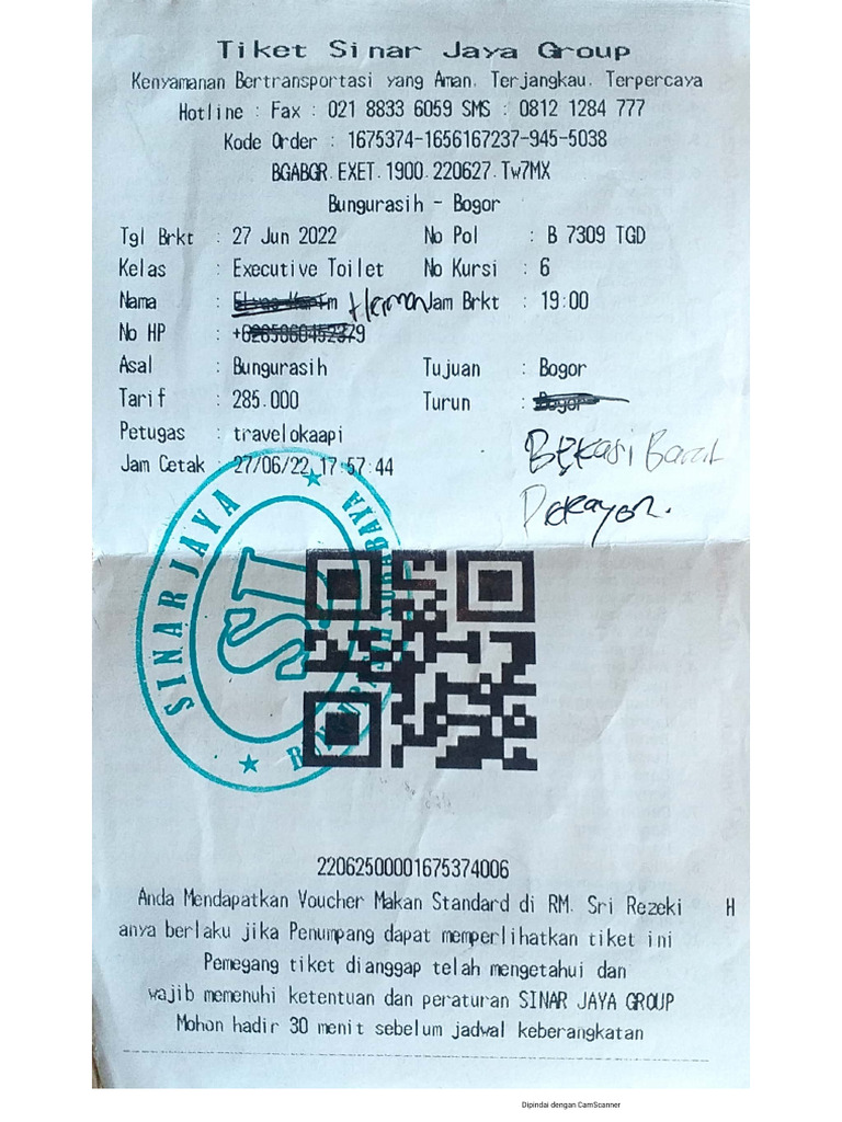 Tiket Bus Po Sinar Jaya | PDF