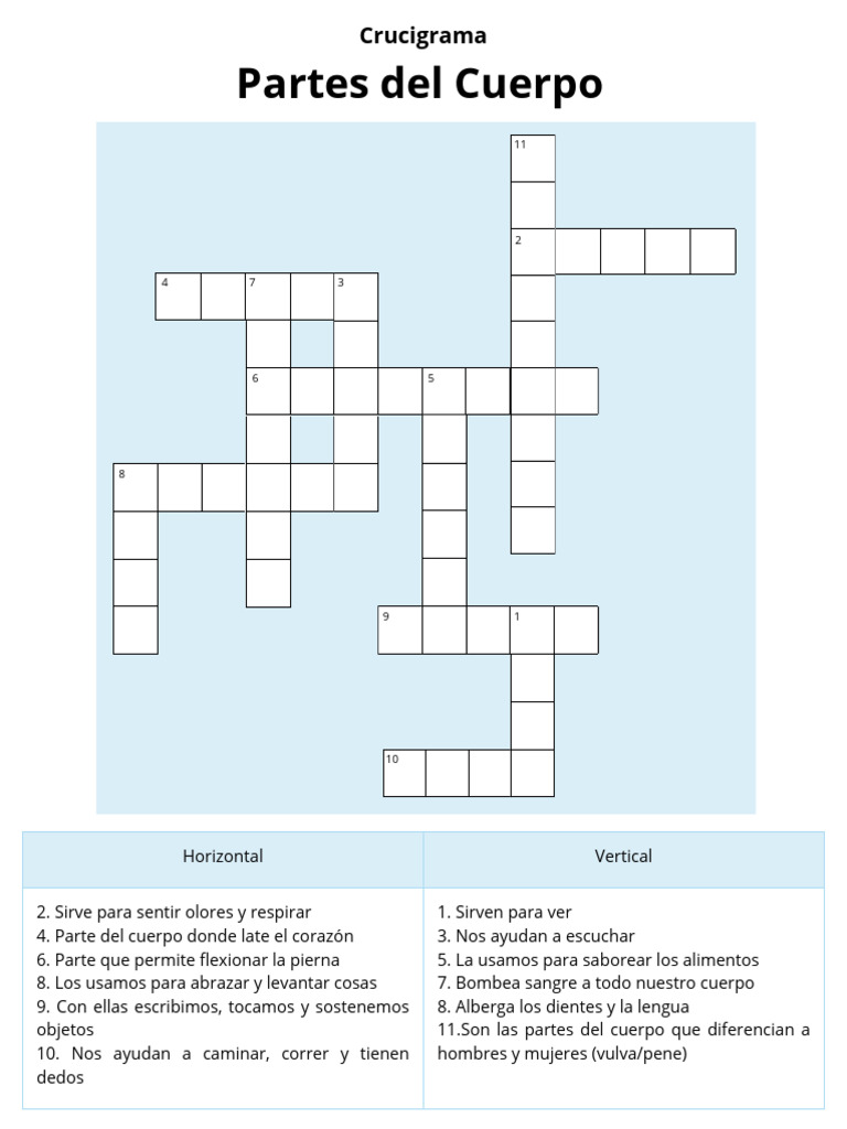 Crucigrama Partes Del Cuerpo | PDF