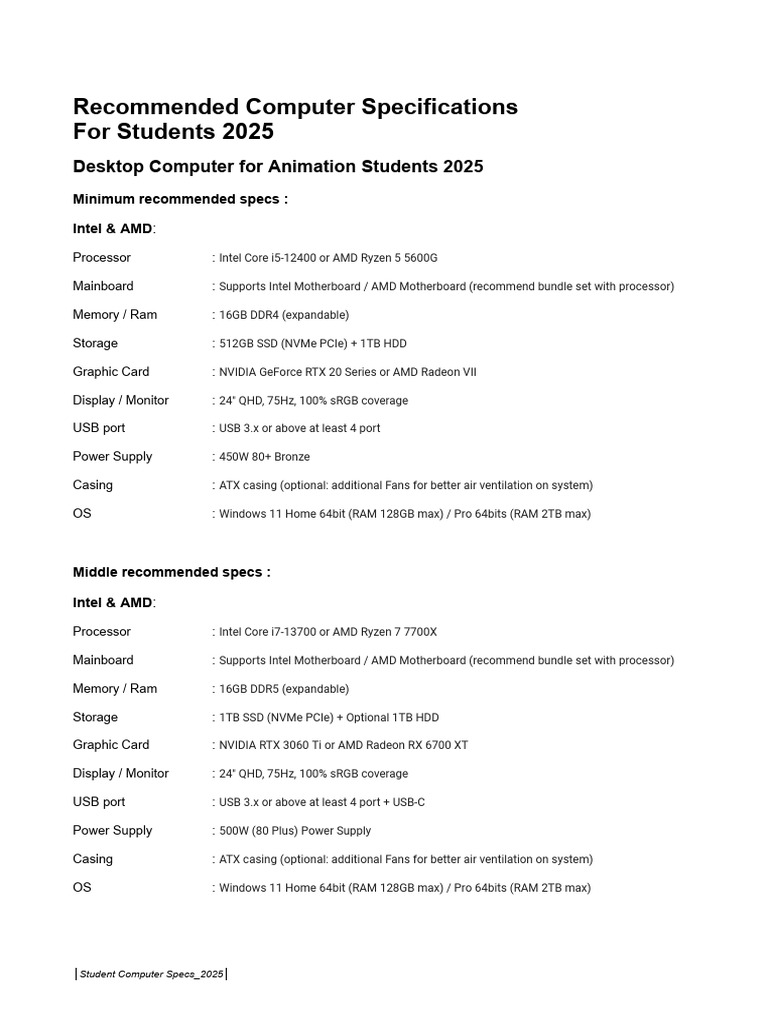 2025 Student Computer Specifications | PDF | Graphics Processing Unit ...