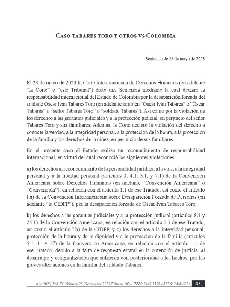 Vista de Caso Tabares Toro y Otros vs. Colombia | PDF