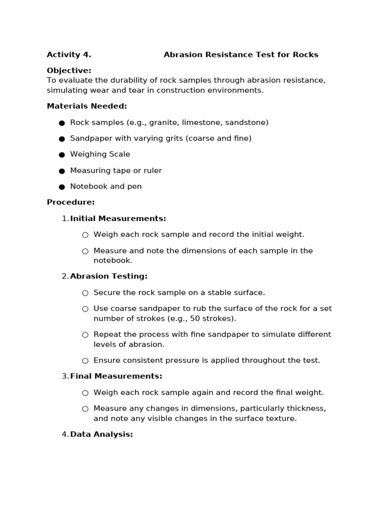 Activity 4 Abrasion Resistance Test For Rocks | PDF | Weight | Wear