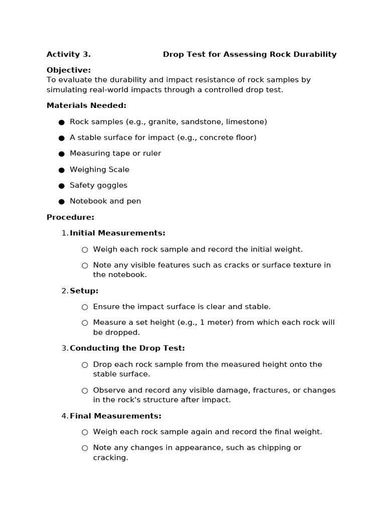 Activity 3 Drop Test For Assessing Rock Durability | PDF | Weight ...