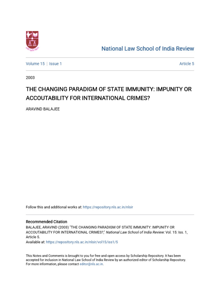 THE CHANGING PARADIGM OF STATE IMMUNITY_ IMPUNITY OR ACCOUTABILIT | PDF ...
