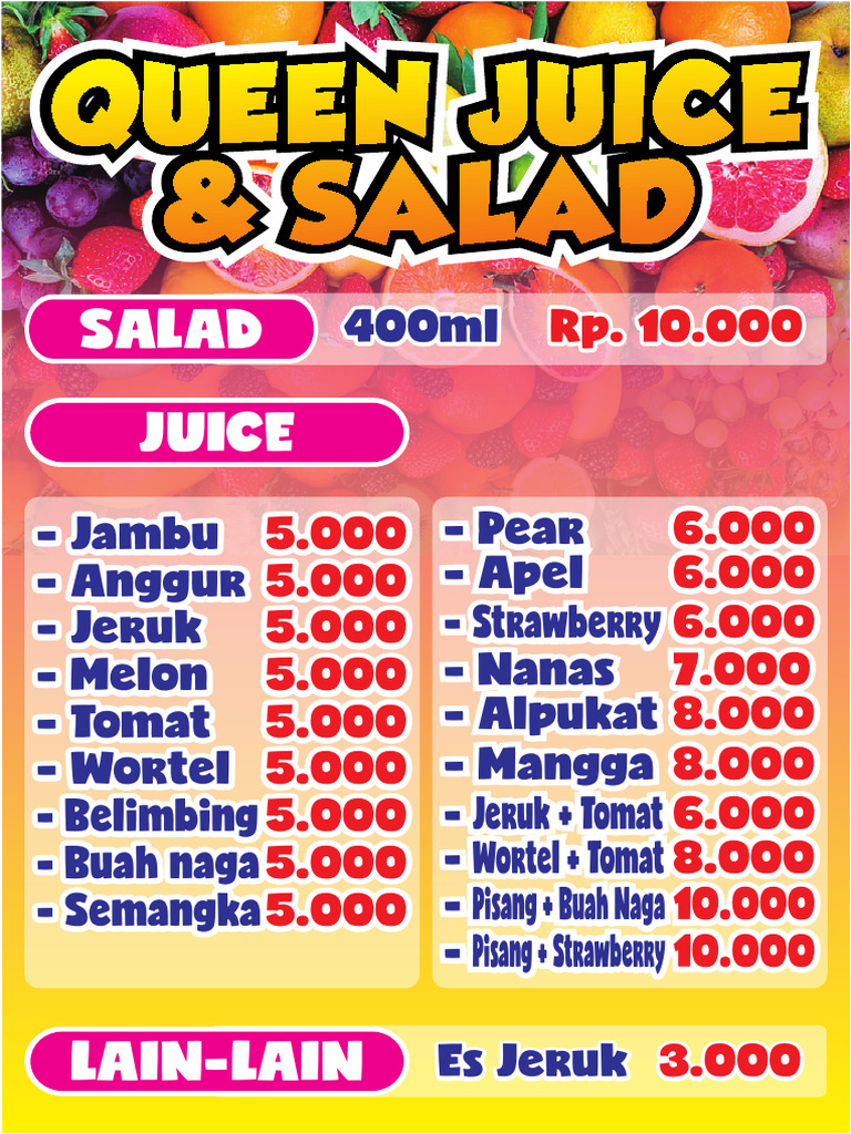 Menu Queen Jus | PDF