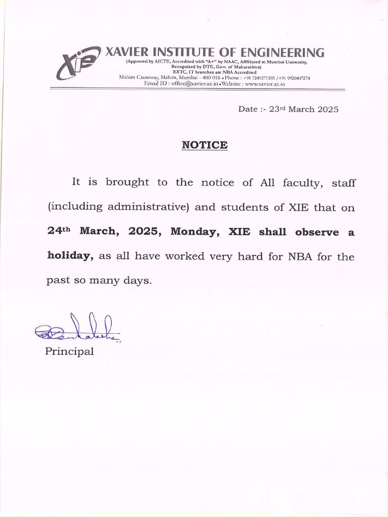 NBA Holiday Notice 24032025 | PDF