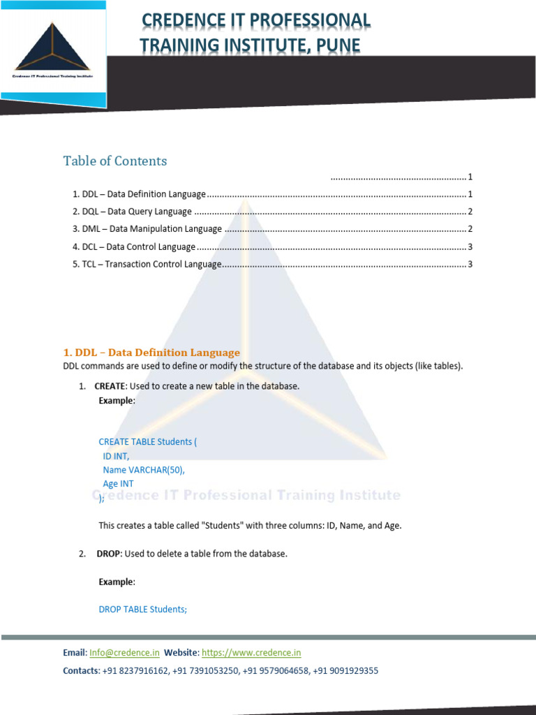 SQL Commands - DDL, DML, DQL, DCL, TCL | PDF | Software Design ...