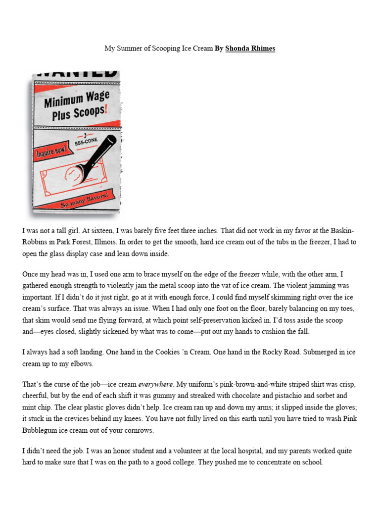 My First Job: Ice Cream Lessons | PDF | Ice Cream