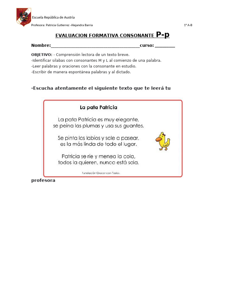 Prueba Consonante M-L-P | PDF