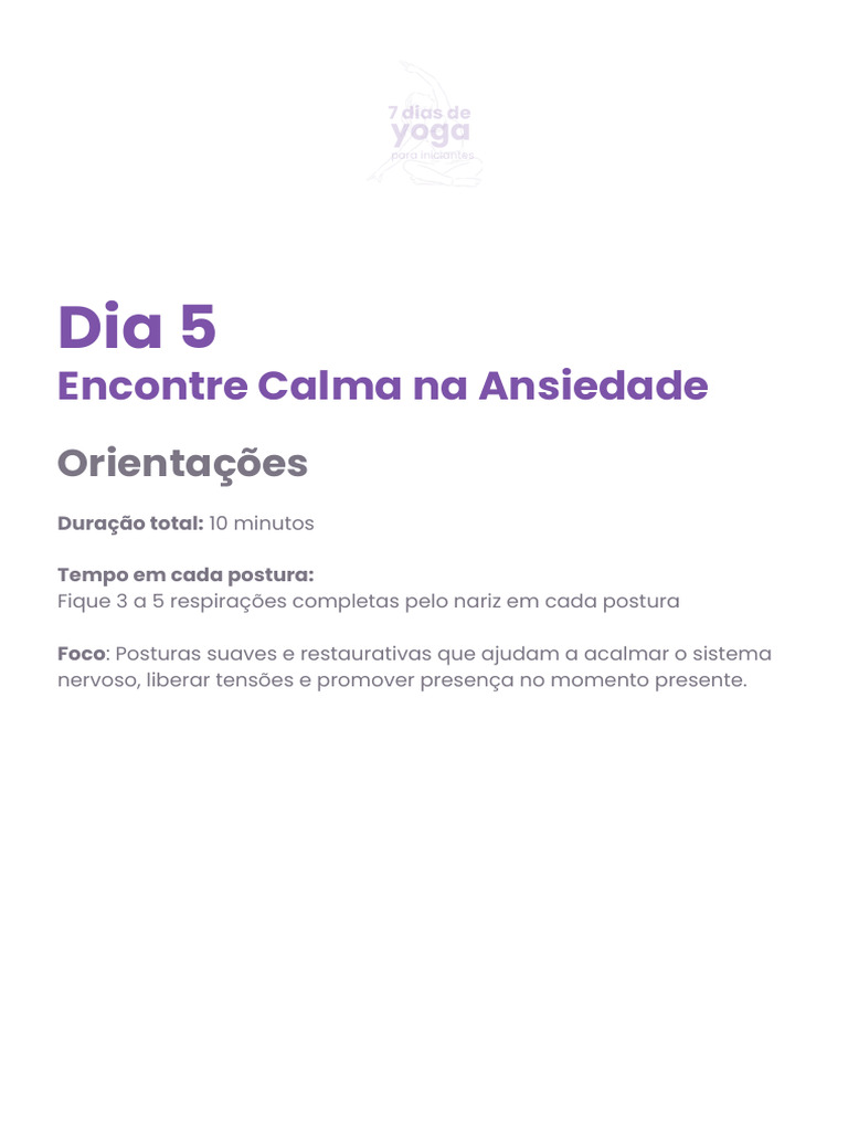 Yoga para Ansiedade: Dia 5 - Calma e Relaxamento | PDF