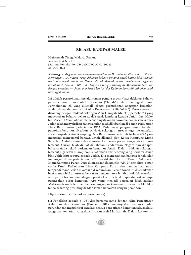 Re Abu Hanifa Malek | PDF