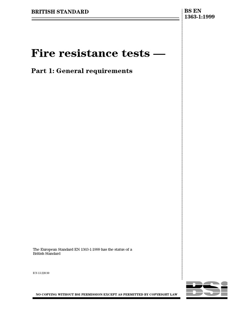 BS EN 1363-1-1999 Fire resistance tests - Part 1： General requirements ...