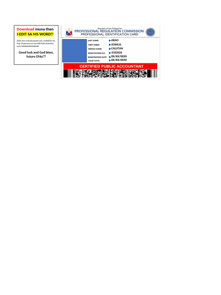 Cpa PRC Id Template | PDF