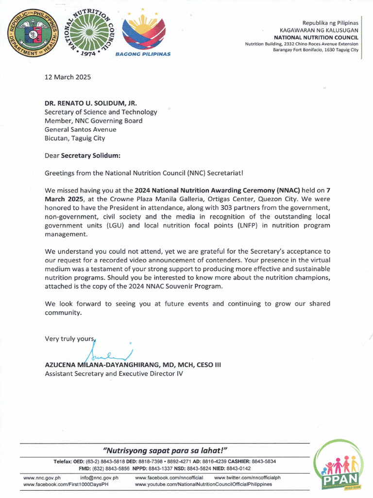 (SIGNED) Thank You Letter To Sec. Solidum Re 2024 NNAC | PDF