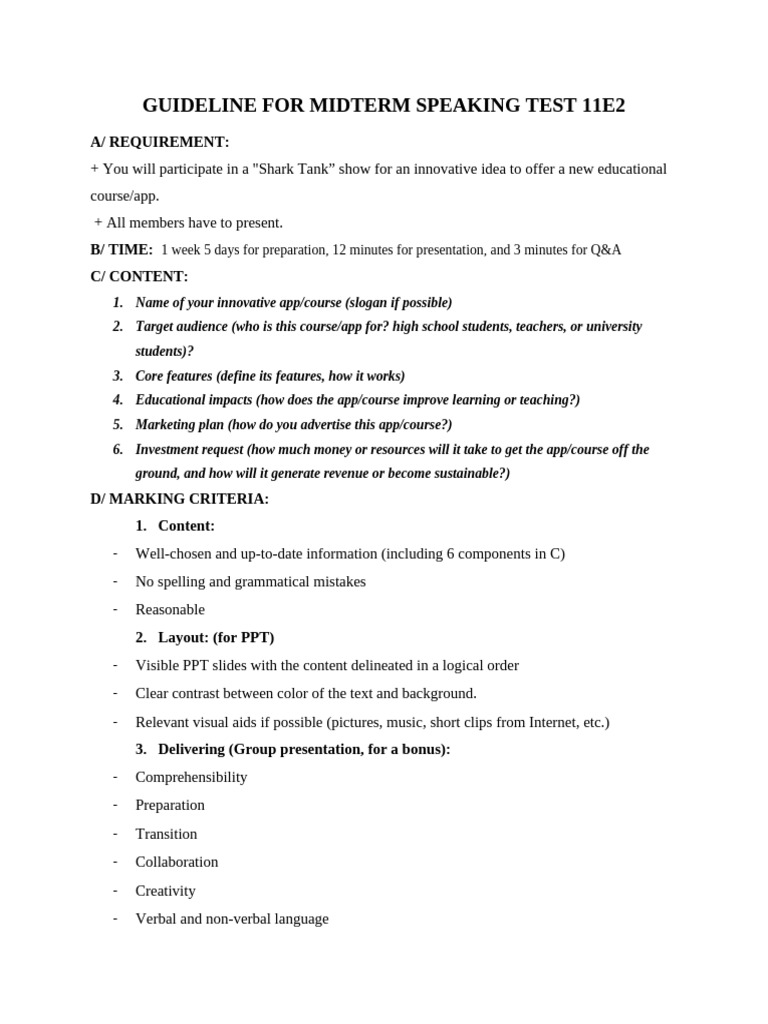Lk 24 25 11e2 Guideline For Midterm Speaking Test Pdf