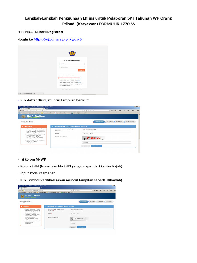 Tata Cara Registrasi & Pelaporan EFILING FORMULIR 1770 SS (PENGHASILAN DIBAWAH 60 JUTA setahun ...