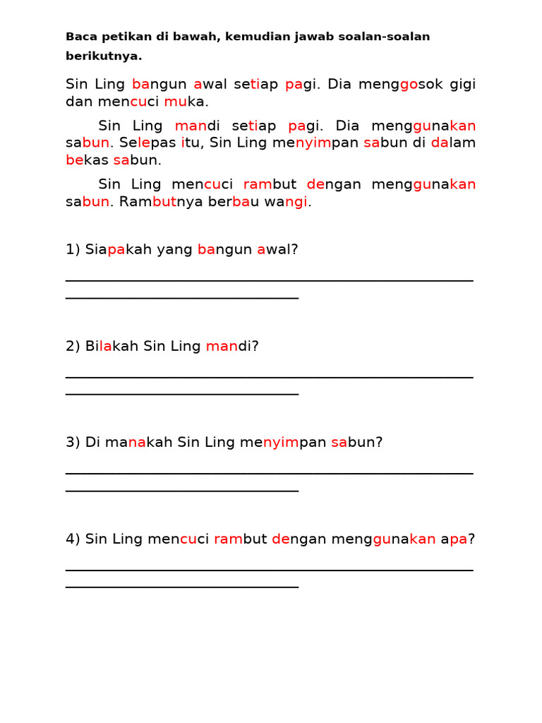 Aktivitas Harian Sin Ling dan Zali | PDF