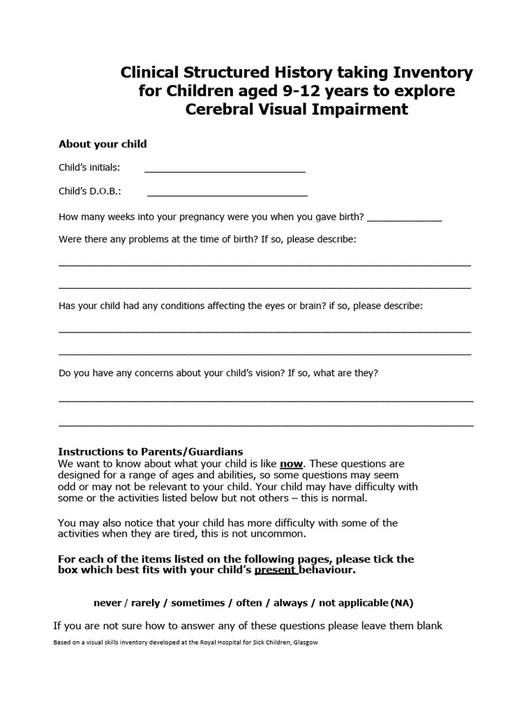CVI Assessment for Children 9-12 Years | PDF
