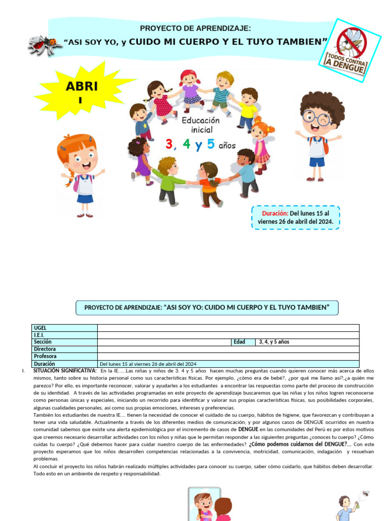 Abril 2 Proyecto Asi Soy Yo Cuido Mi Cuerpo y El Tuyo Tambien | PDF ...