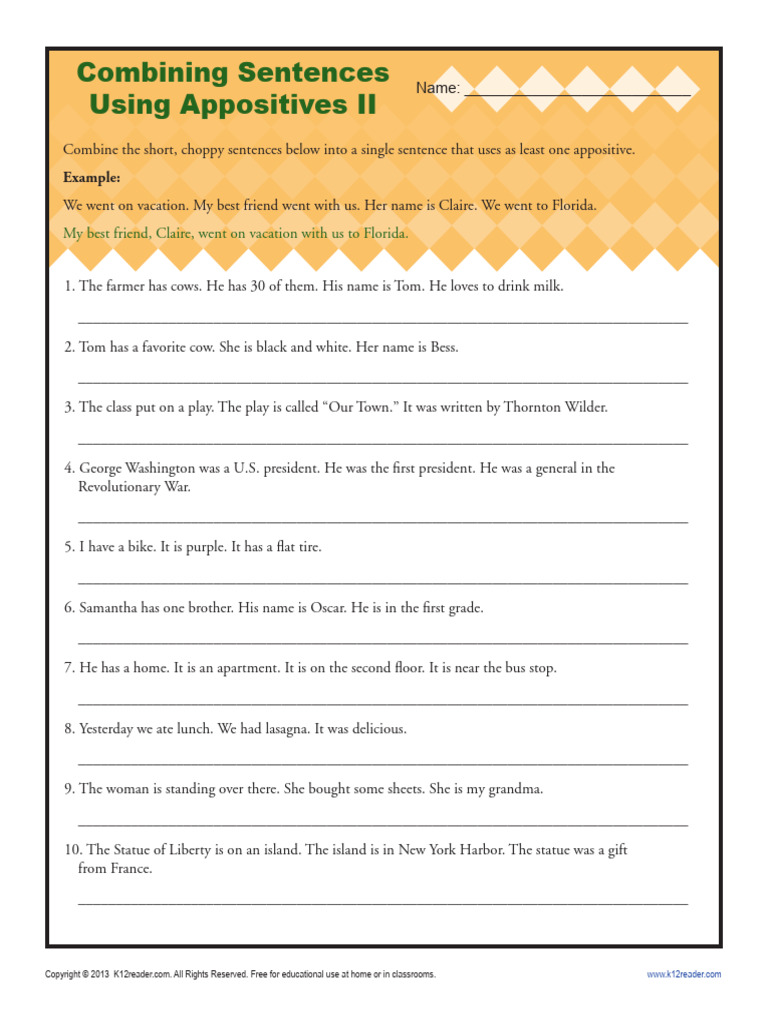 Combining Sentences With Appositives II | PDF