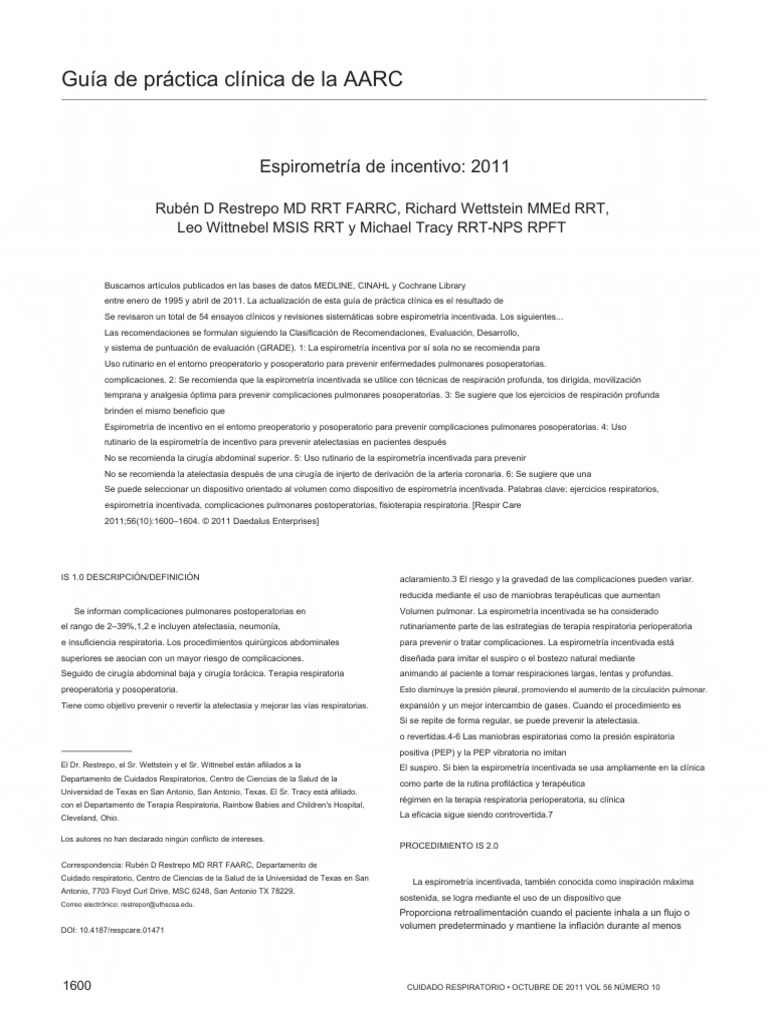 Guía AARC sobre espirometría incentivada | PDF | Sistema respiratorio | Tos