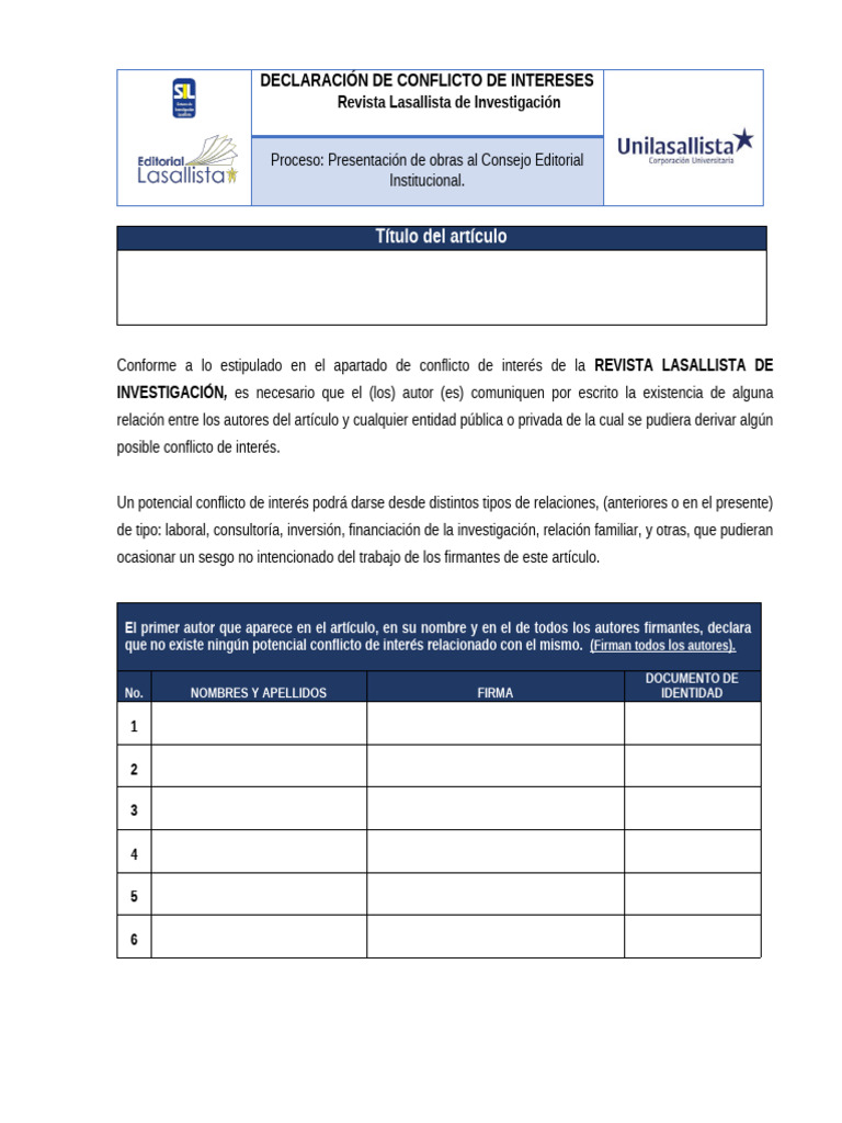 Declaracion de Conflicto de Intereses RLI | PDF