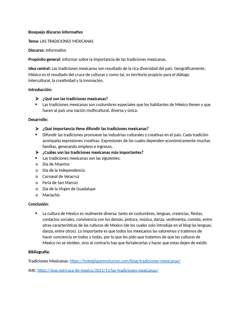 Bosquejo Discurso Informativo | PDF