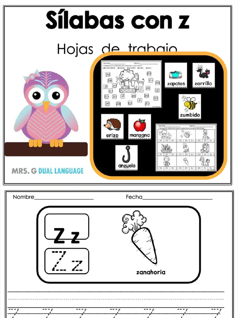 PDF 13 Silabas Con La Letra Z Hojas de Trabajo Compress | PDF