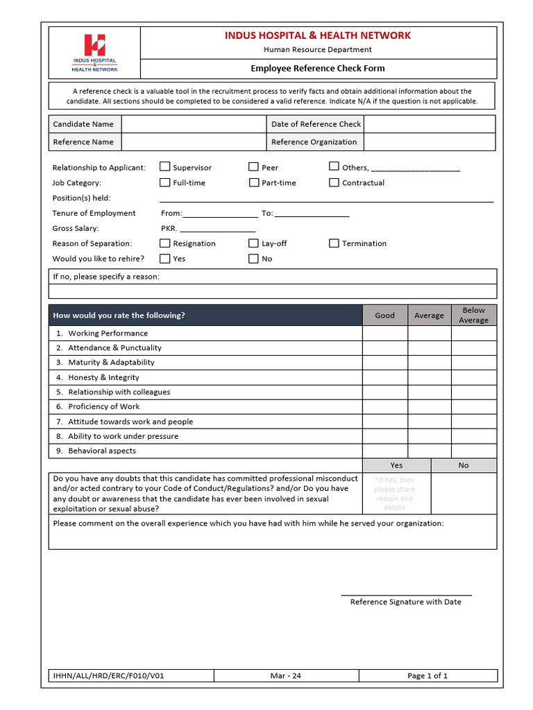 Employee Reference Check Form | PDF | Employment | Labor