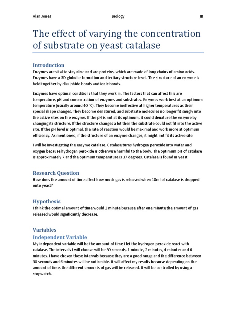 Investigating On Yeast and The Enzyme Catalase On Hydrogen Peroxide ...