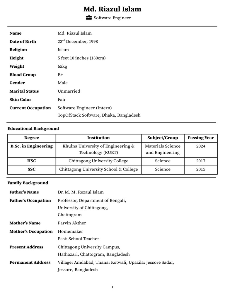 Md_Riazul_Islam_Bio_Data | PDF