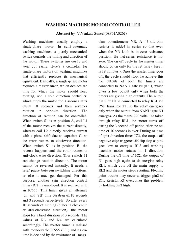 Washing Machine Motor Controller | PDF | Washing Machine | Switch