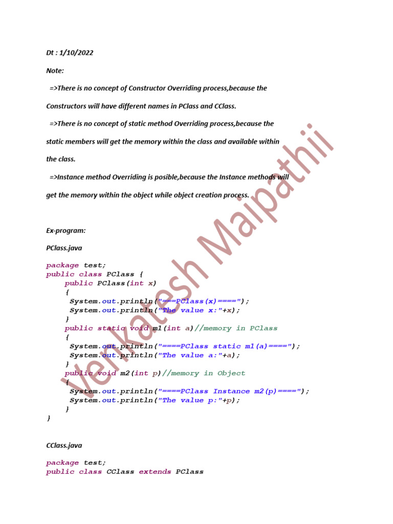 Class Running Notes 1st Oct | PDF | Method (Computer Programming ...