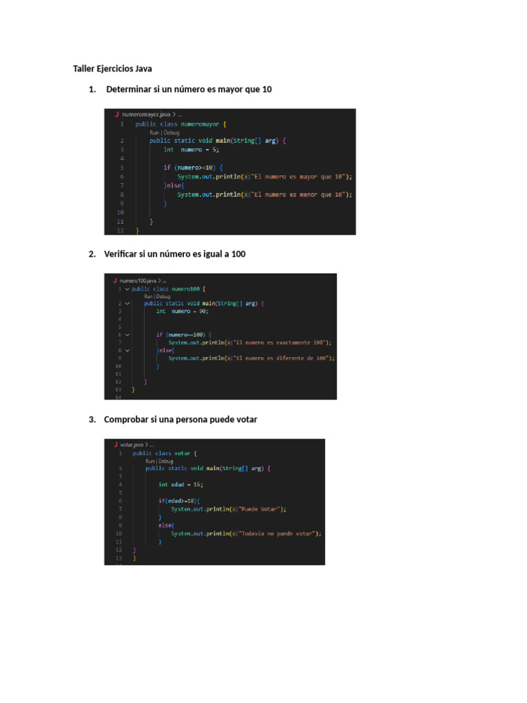 Taller Ejercicios Java | PDF