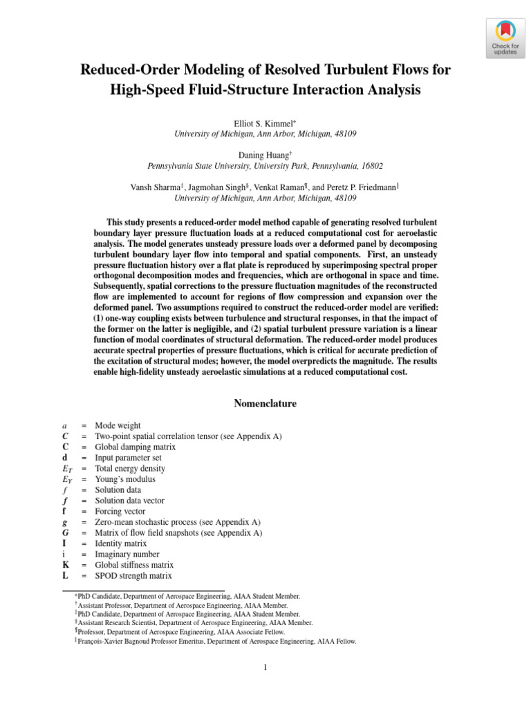 Kimmel Et Al 2025 Reduced Order Modeling of Resolved Turbulent Flows for High Speed Fluid ...
