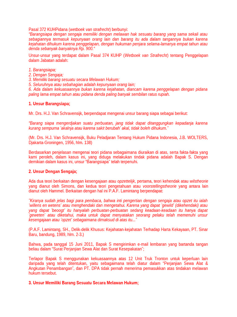 Unsur Penggelapan dalam KUHP Pasal 372 | PDF