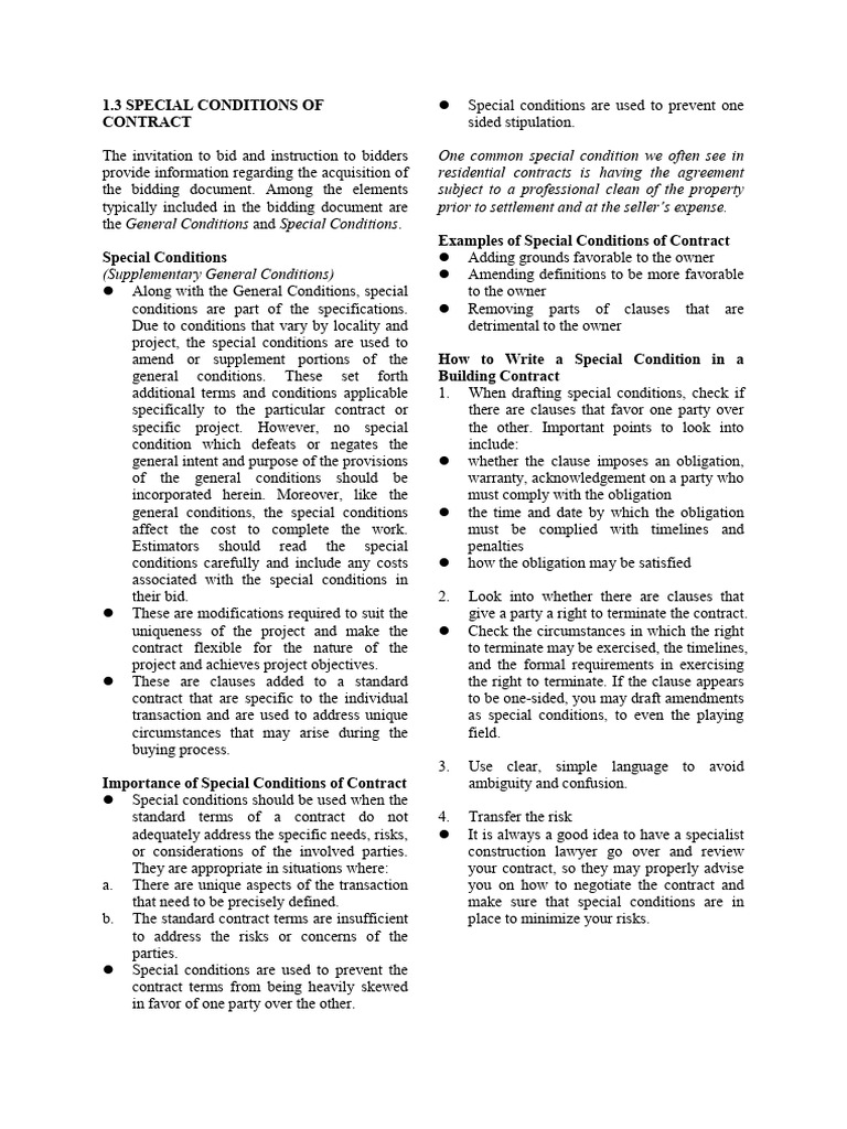 Special Conditions of Construction Contracts | PDF | Contractual Term ...