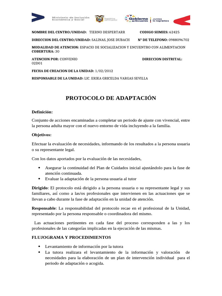 Protocolo Adaptación | PDF