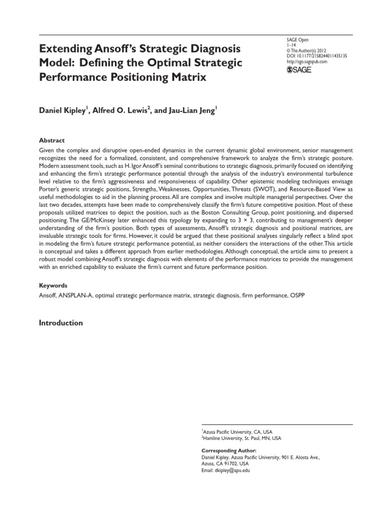 Extending Ansoffs Strategic Diagnosis Model Defin | PDF | Support ...