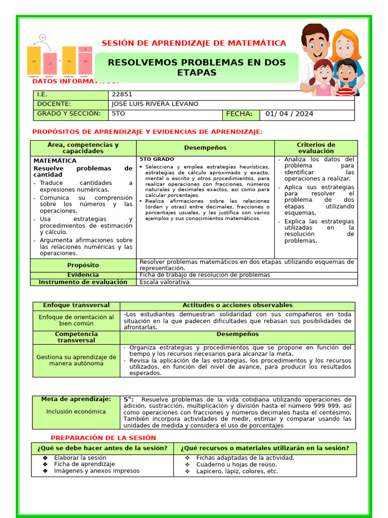 Ficha - Problemas de 2 Etapas | PDF | Aprendizaje | Cognición