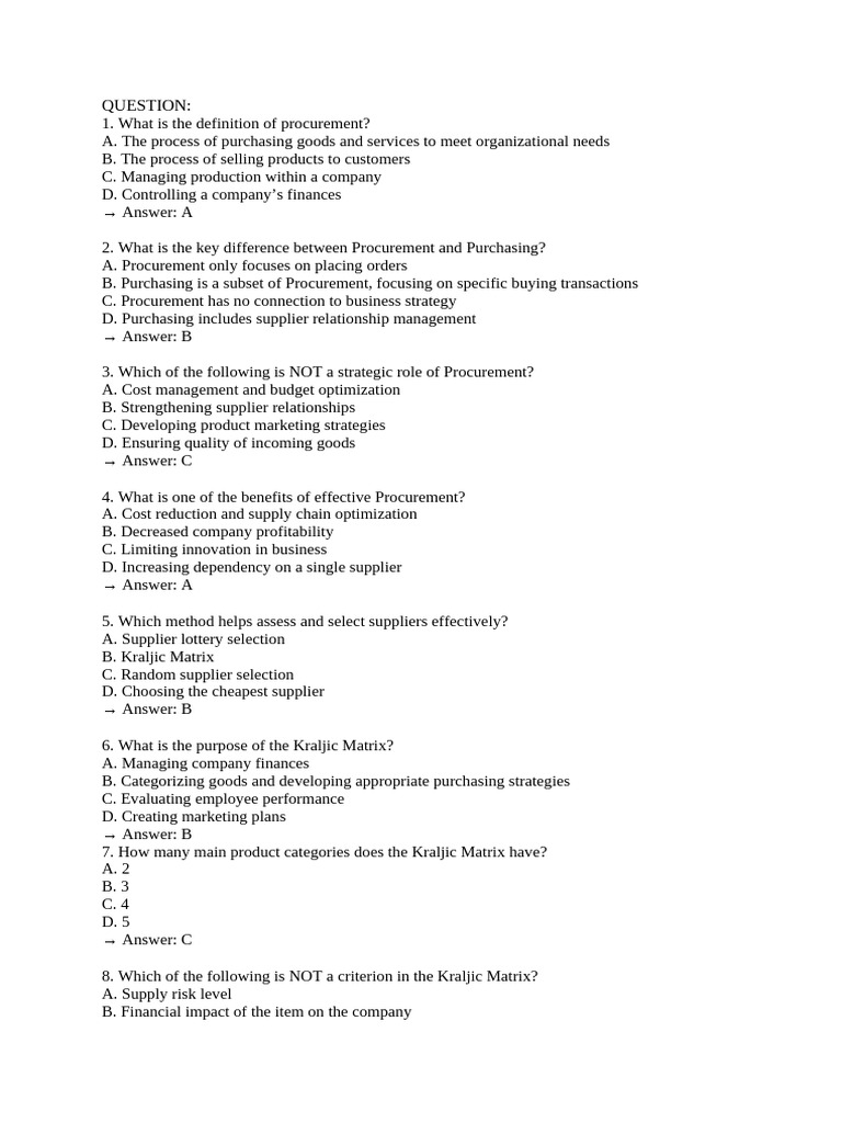 Procurement Question Unit 1 | PDF | Procurement | Supply Chain