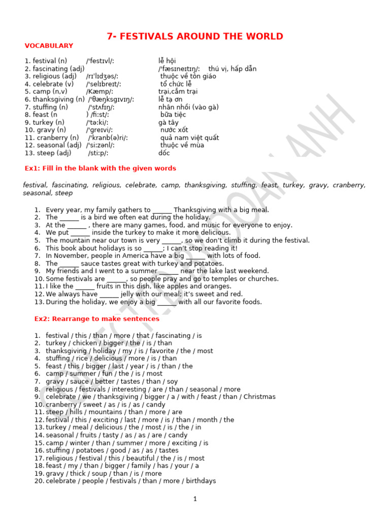 Global Festivals Vocabulary Guide | PDF