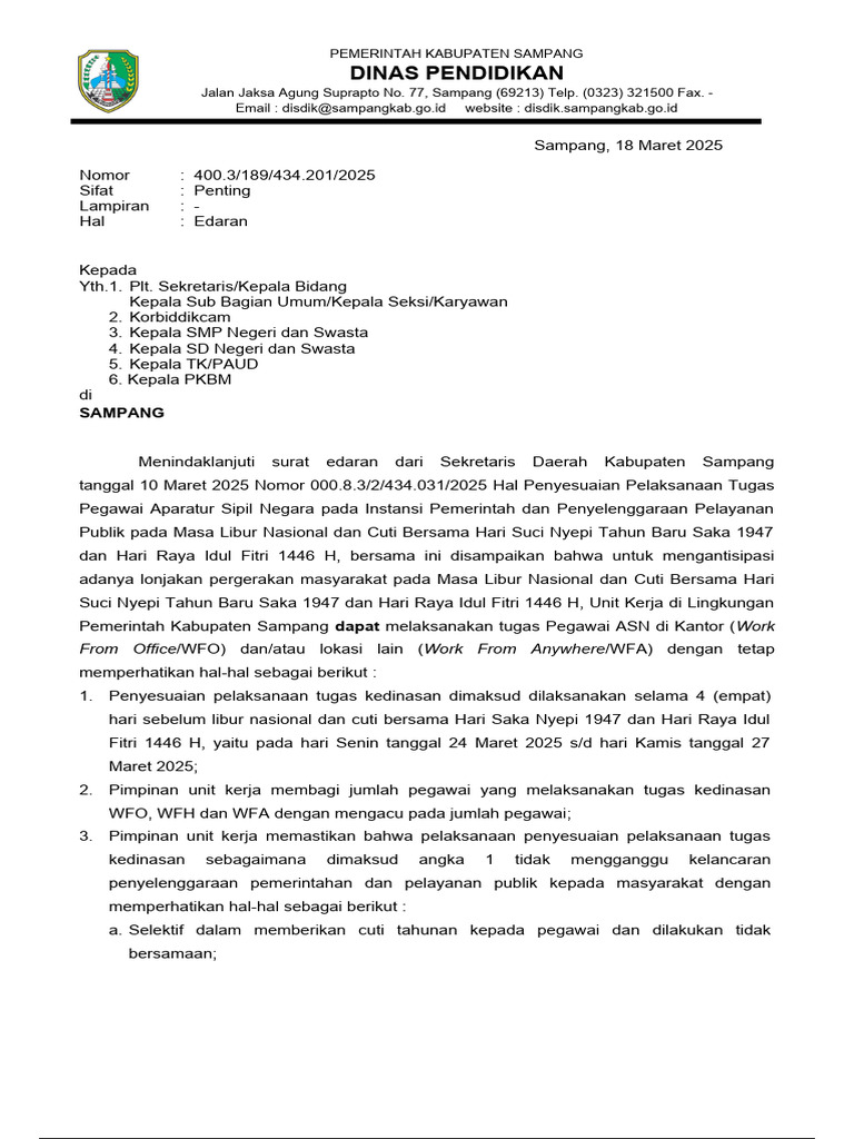 Edaran WFO-WFH | PDF