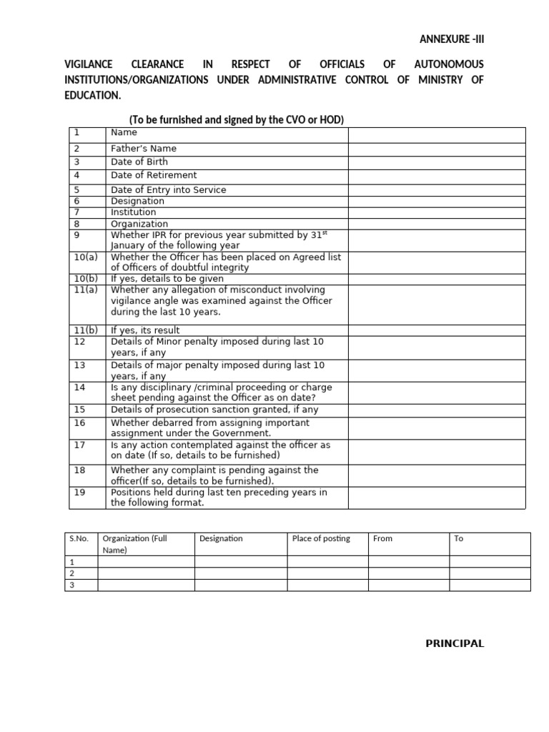 Vigilance Clearance Form for Officials | PDF