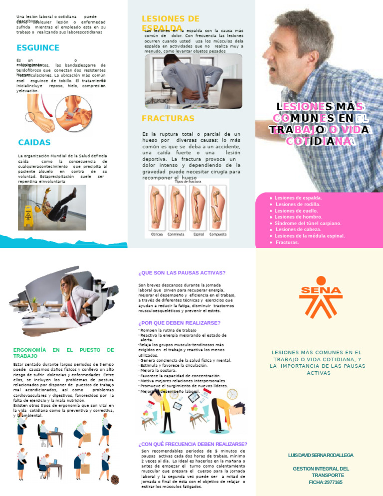 Folleto de Lesiones Más Comunes en El Trabajo o Vida Cotidiana, y La Importancia de Las Pausas ...