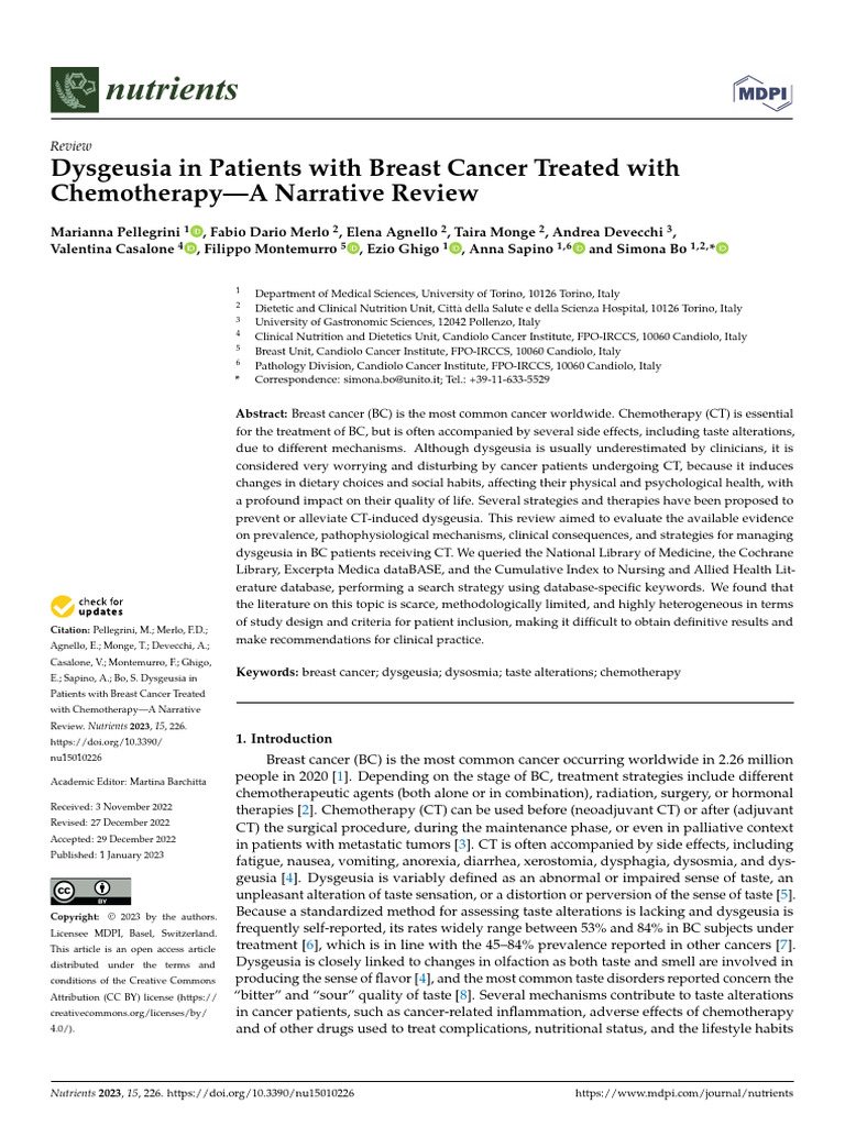 Dysgeusia in Patients With Breast Cancer Treated With | PDF | Taste ...