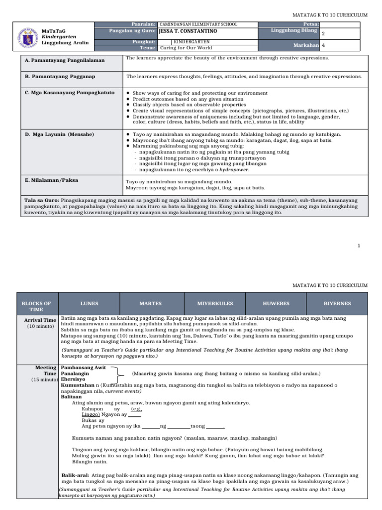 DLL Kindergarten q4 w2 | PDF