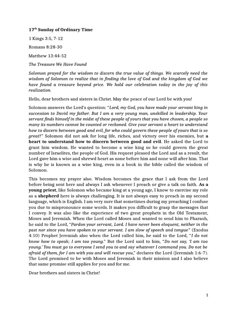 17th Sunday of Ordinary Time | PDF | Kingship And Kingdom Of God ...