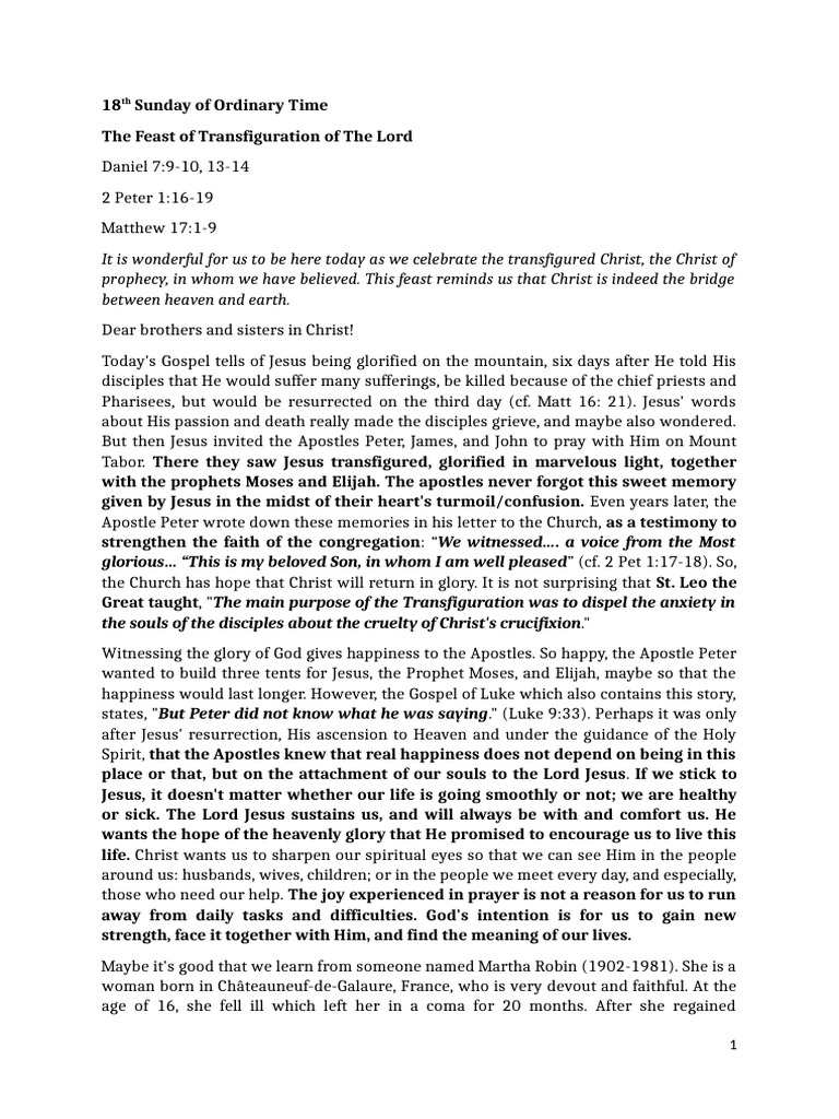 Transfiguration of Christ Reflection | PDF | Jesus | Religious Belief ...